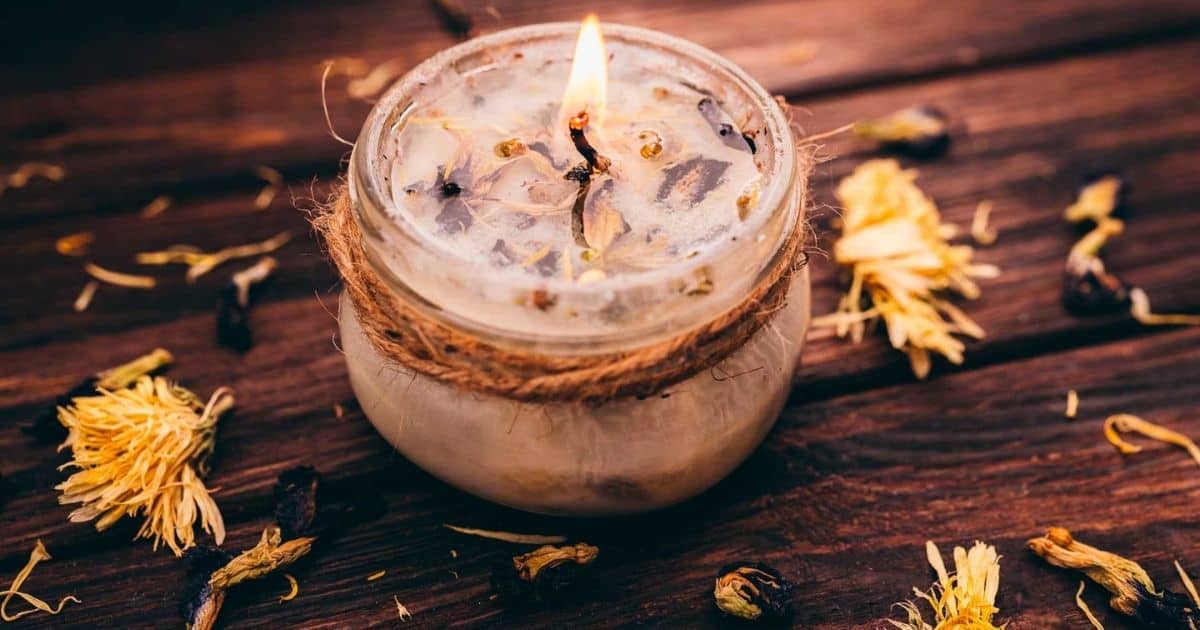DIY Floral Butterfly Pea and Calendula Candles • Schisandra & Bergamot